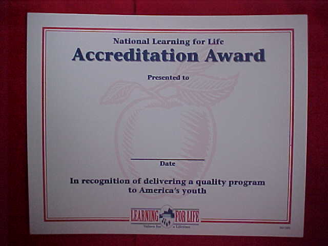 BSA CERTIFICATE, BLANK, NATIONAL LEARNING FOR LIFE ACCREDITATION AWARD ...