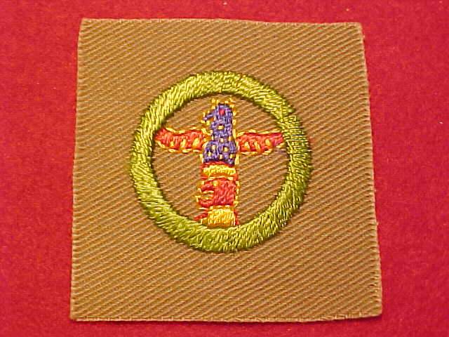WOOD CARVING FULL SQUARE MERIT BADGE, 1927-33, APPROX. 52X52MM, MINT ...