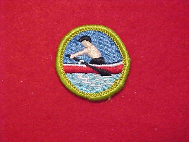 ROWING, MERIT BADGE WITH CLOTH BACK, GREEN BORDER, 1969-72 – Streamwood.net