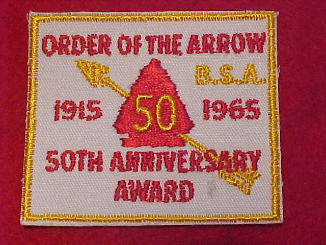 OA AWARD SASH PATCH, 50TH ANNIV., 1915-1965 – Streamwood.net